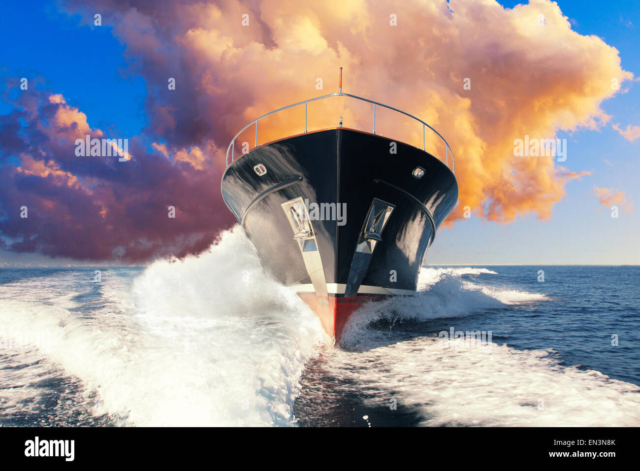 motor yacht prow at sunset Stock Photo - Alamy