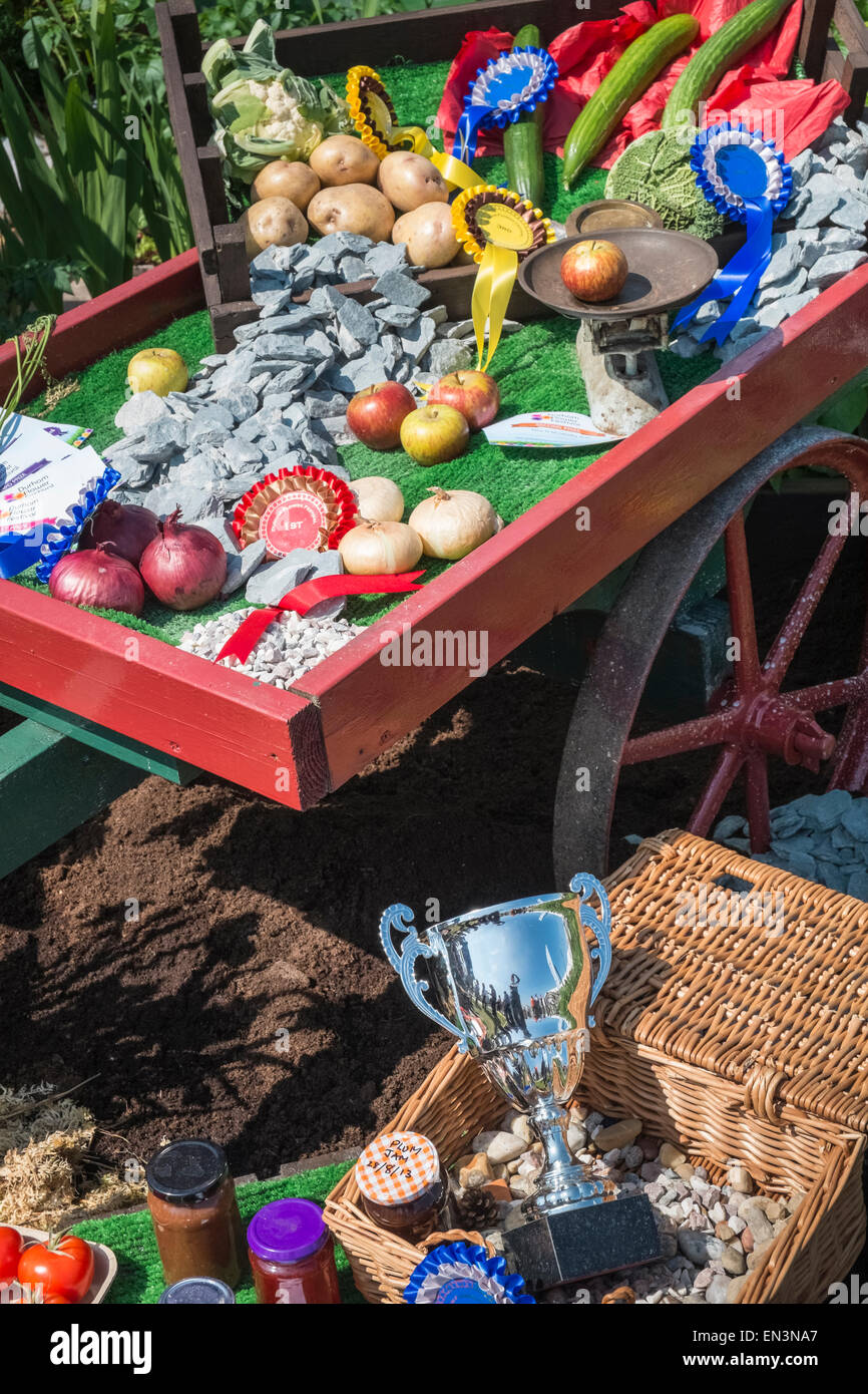 Prize winning fruit and vegetable display with silver trophy cup at ...