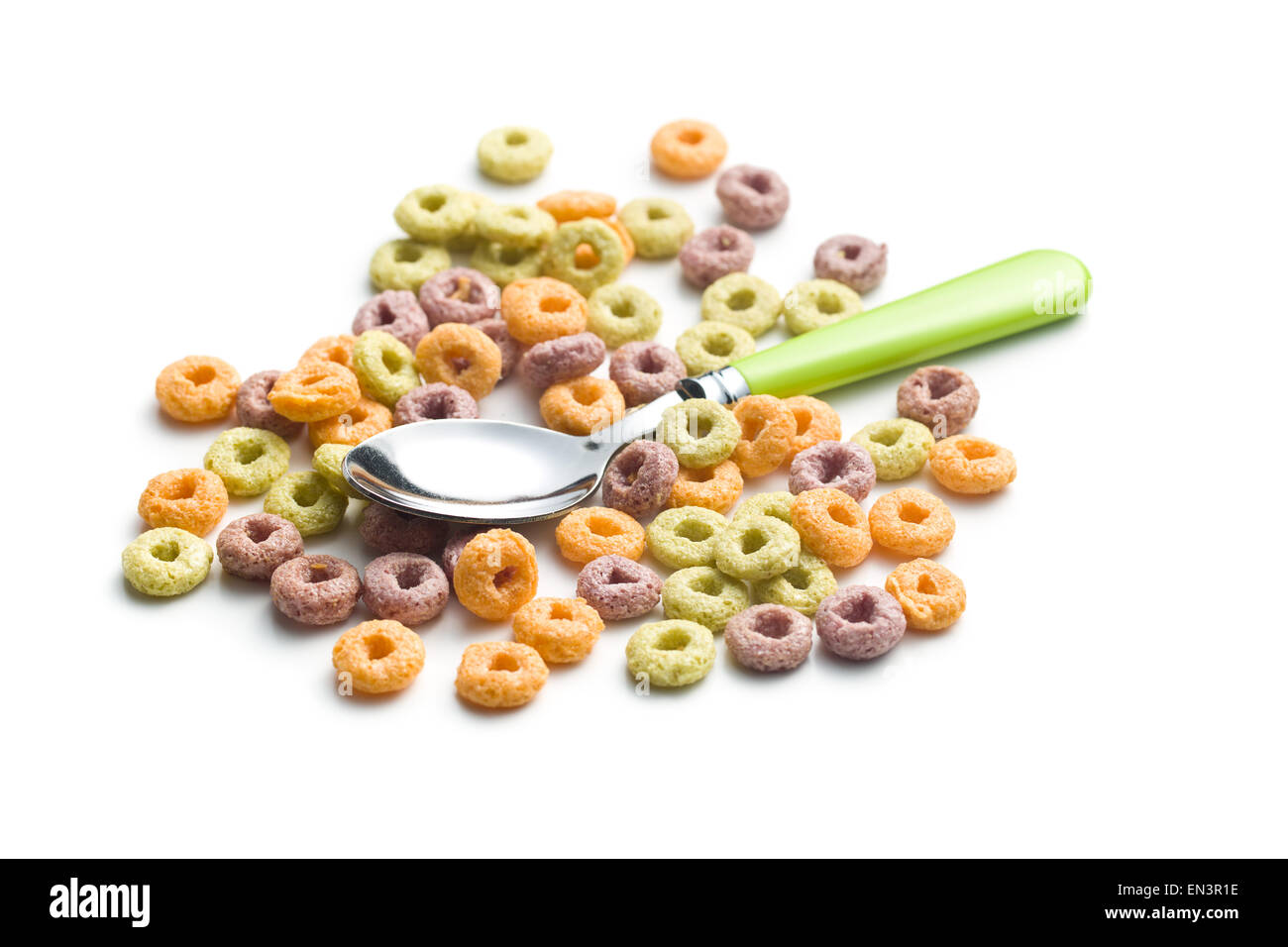 the colorful cereal rings and spoon Stock Photo - Alamy
