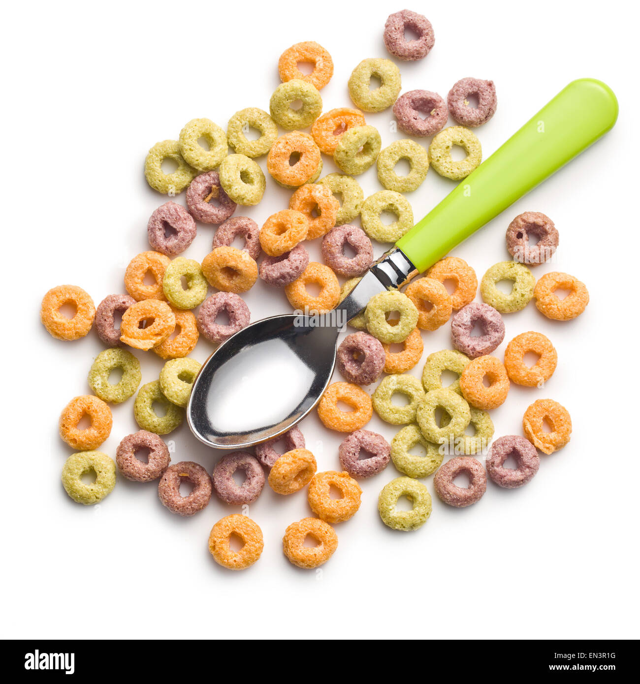 the colorful cereal rings and spoon Stock Photo - Alamy