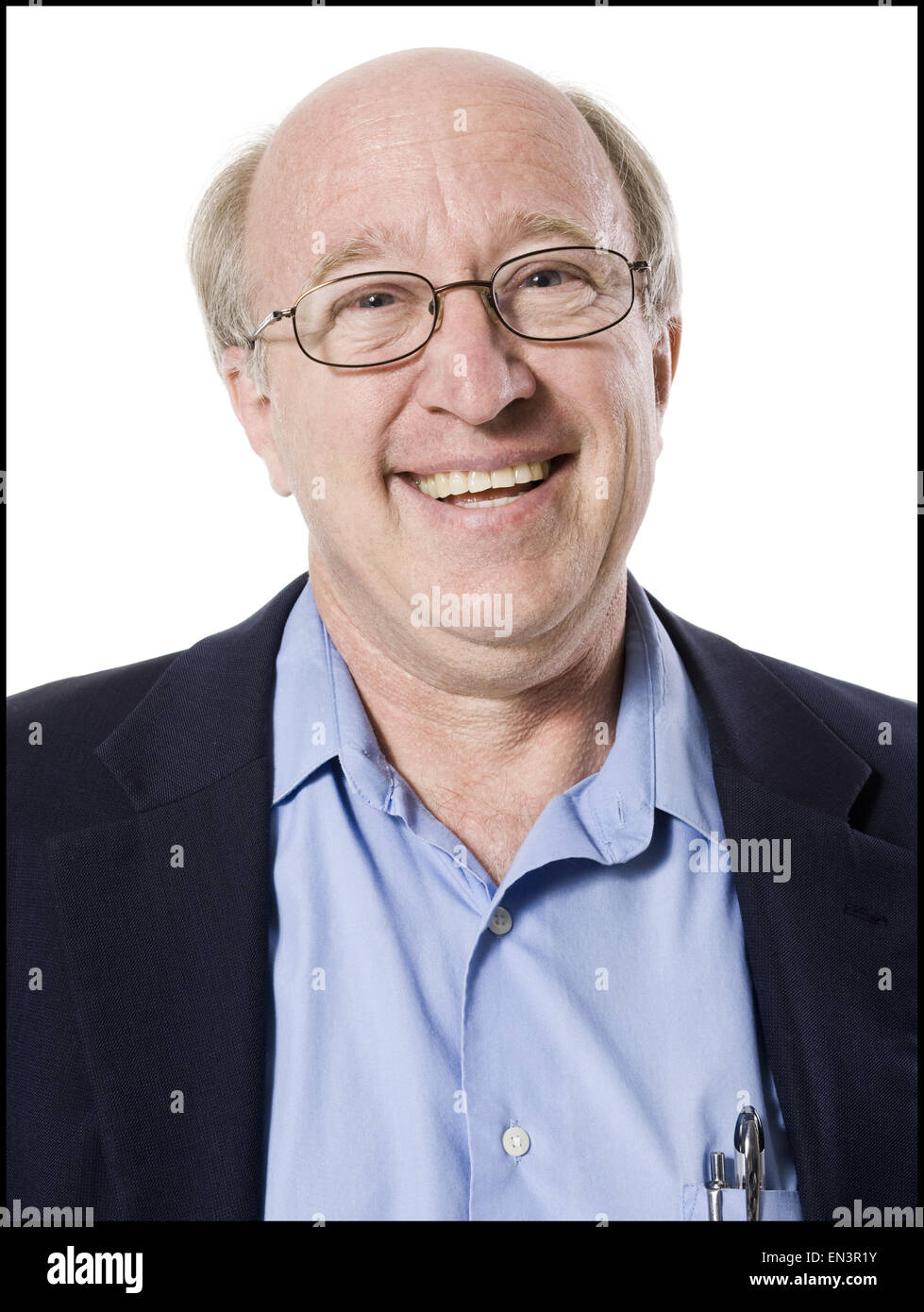 Smiling bald man in glasses hi-res stock photography and images - Alamy