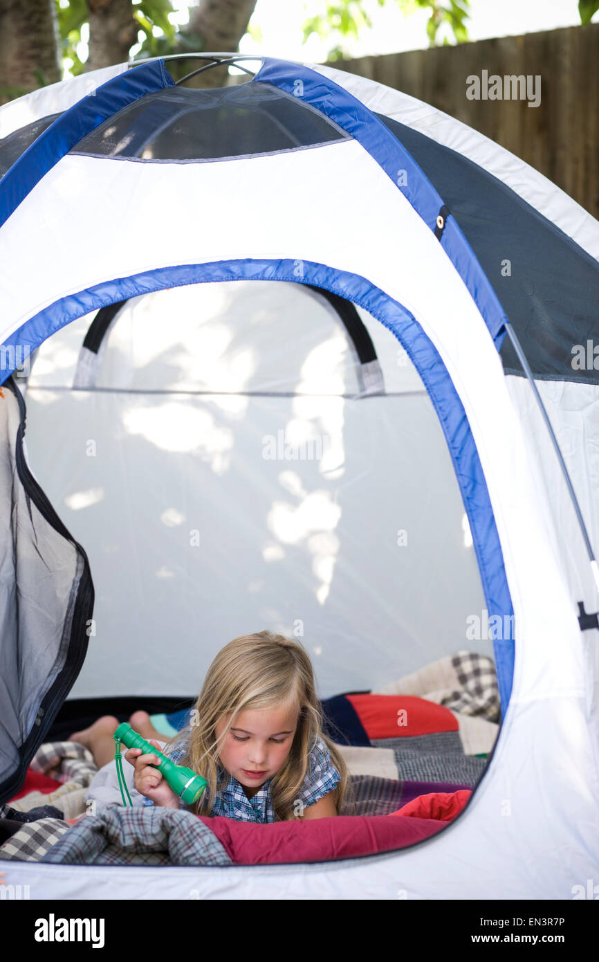 girl in a tent Stock Photo - Alamy