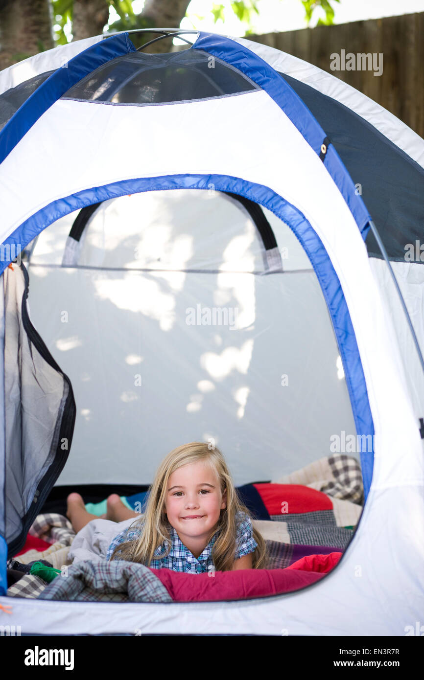 girl in a tent Stock Photo - Alamy