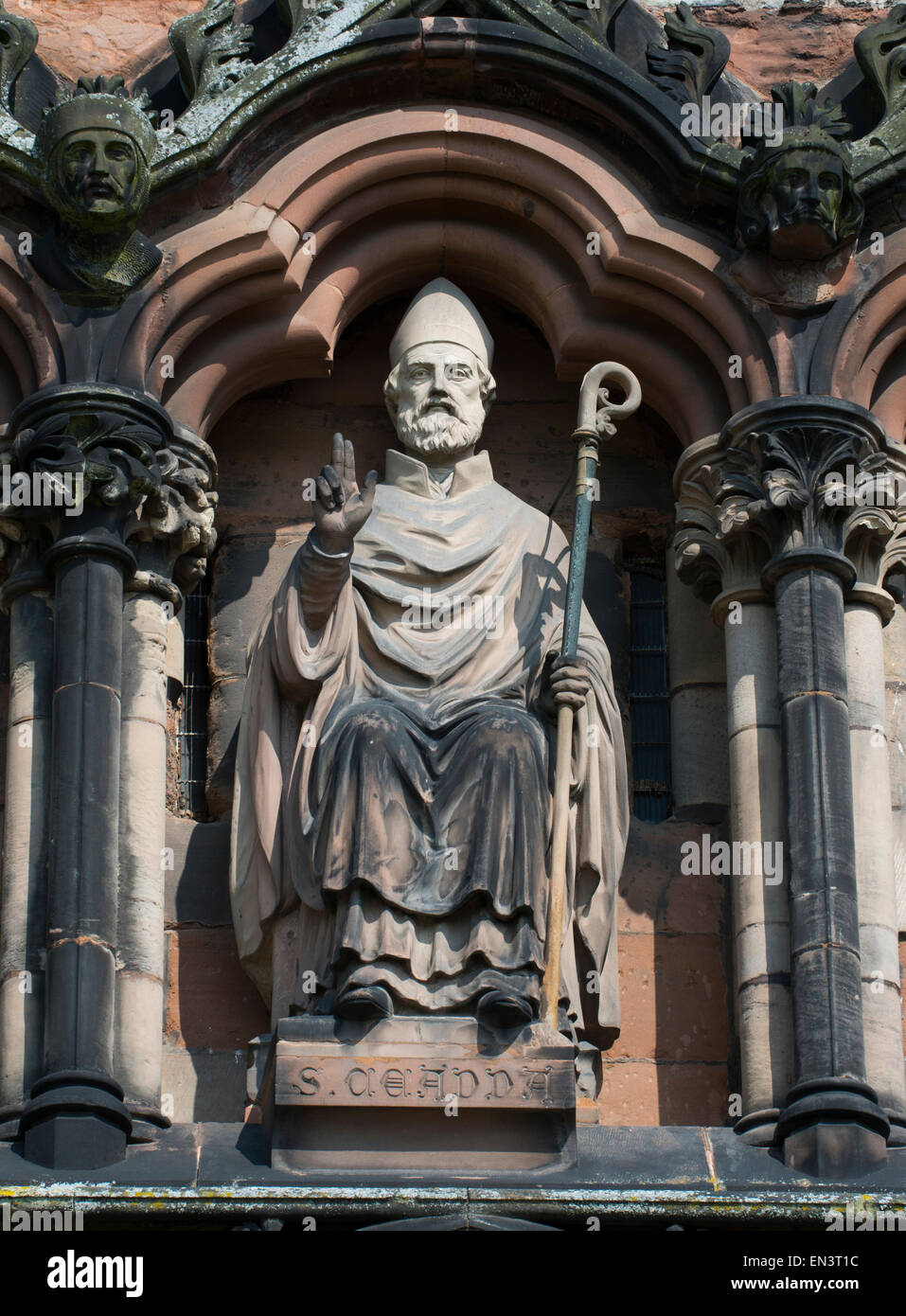 Statue of Caedda, also known as Chad Of Mercia, on the west front of ...