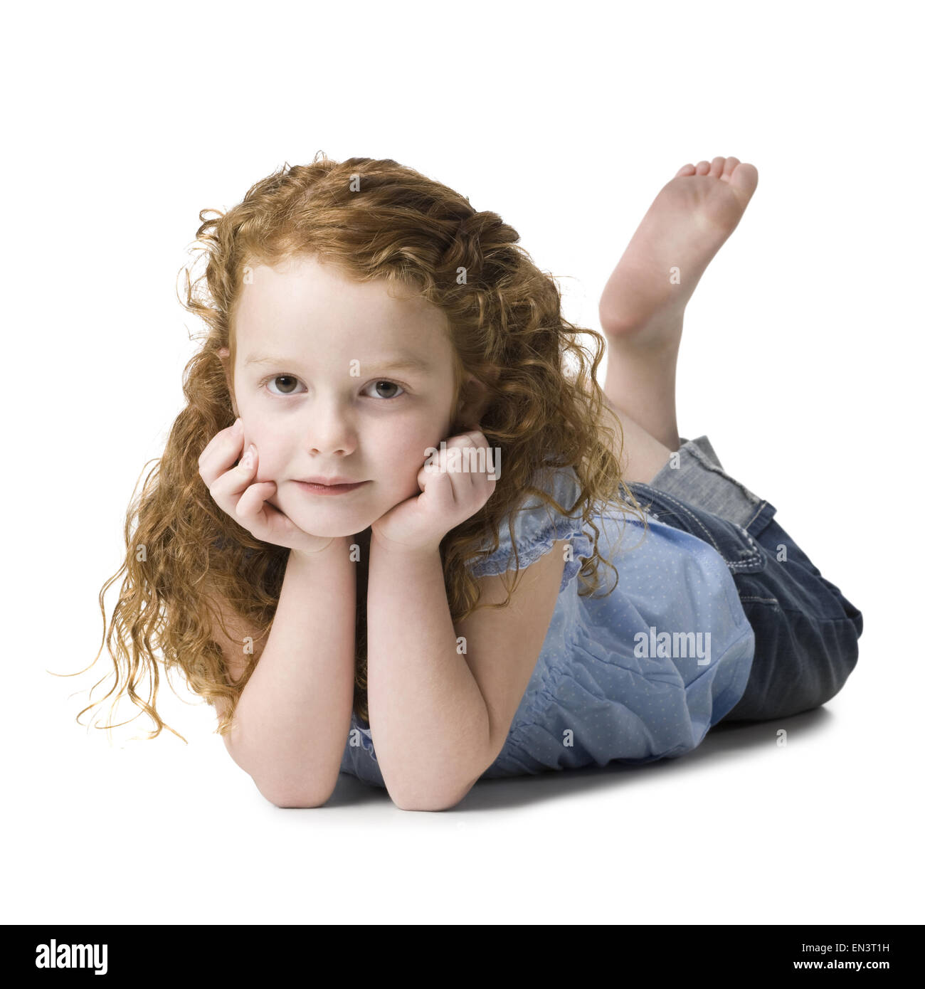 Girl In Jeans Lying On Cut Out Stock Images And Pictures Alamy