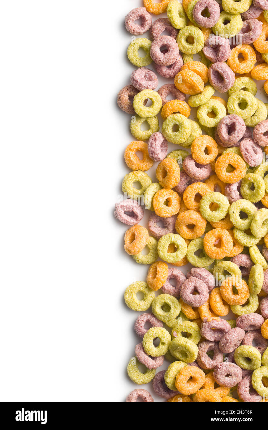 colorful cereal rings on white background Stock Photo - Alamy