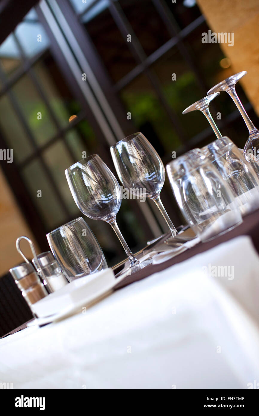 Close up of a table set in a restaurant Stock Photo - Alamy