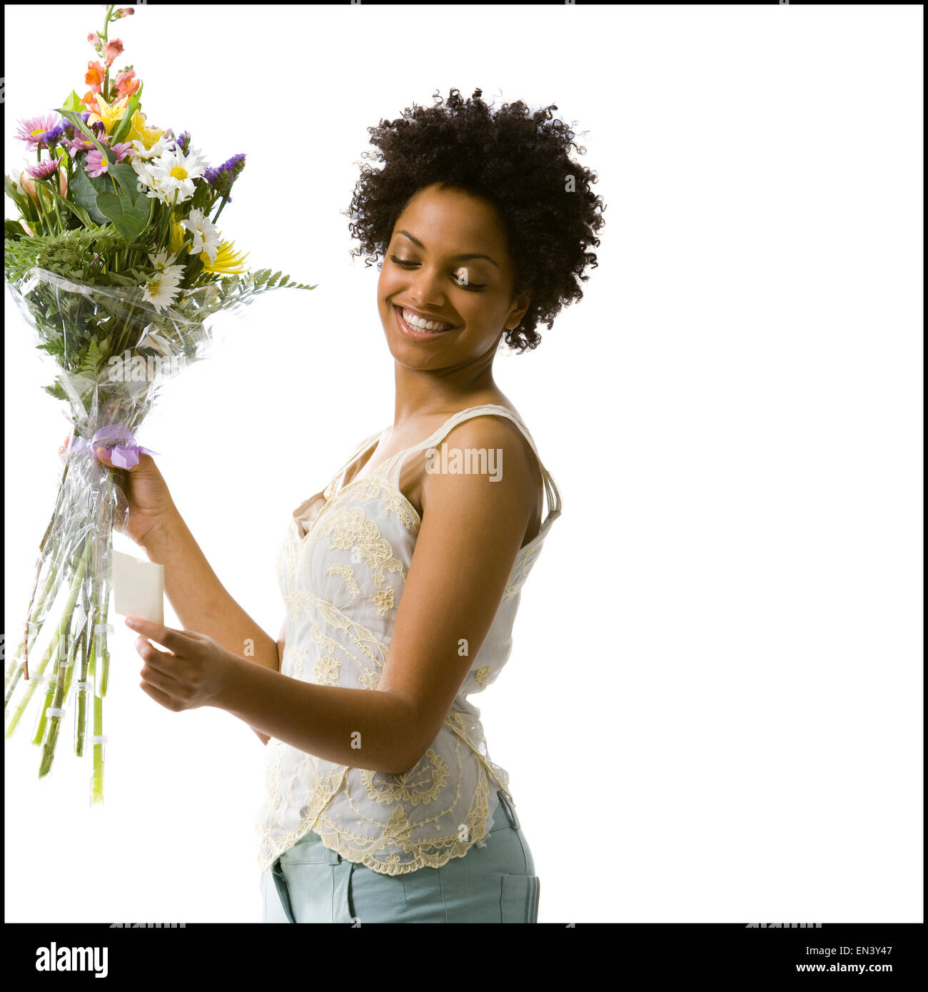 Woman receiving bouquet of flowers Stock Photo - Alamy