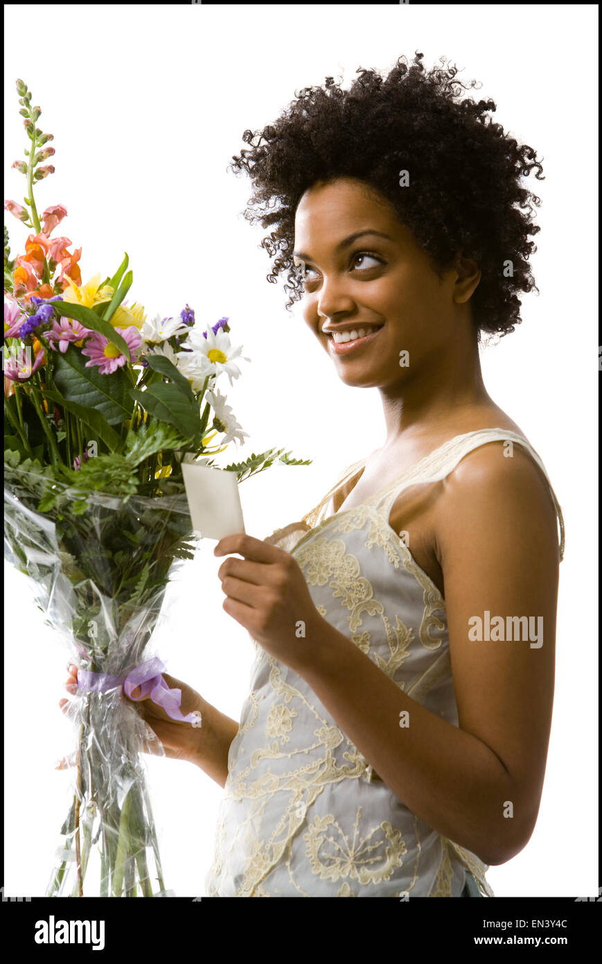 Woman receiving bouquet of flowers Stock Photo - Alamy