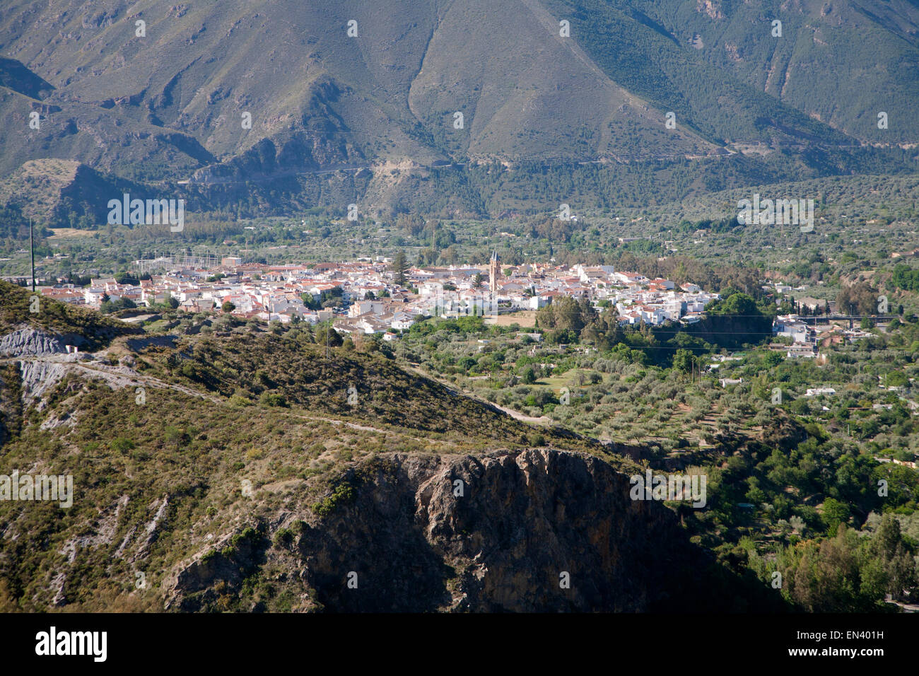 The town of Orgiva in its valley, Alpujarras, Sierra Nevada, Spain ...