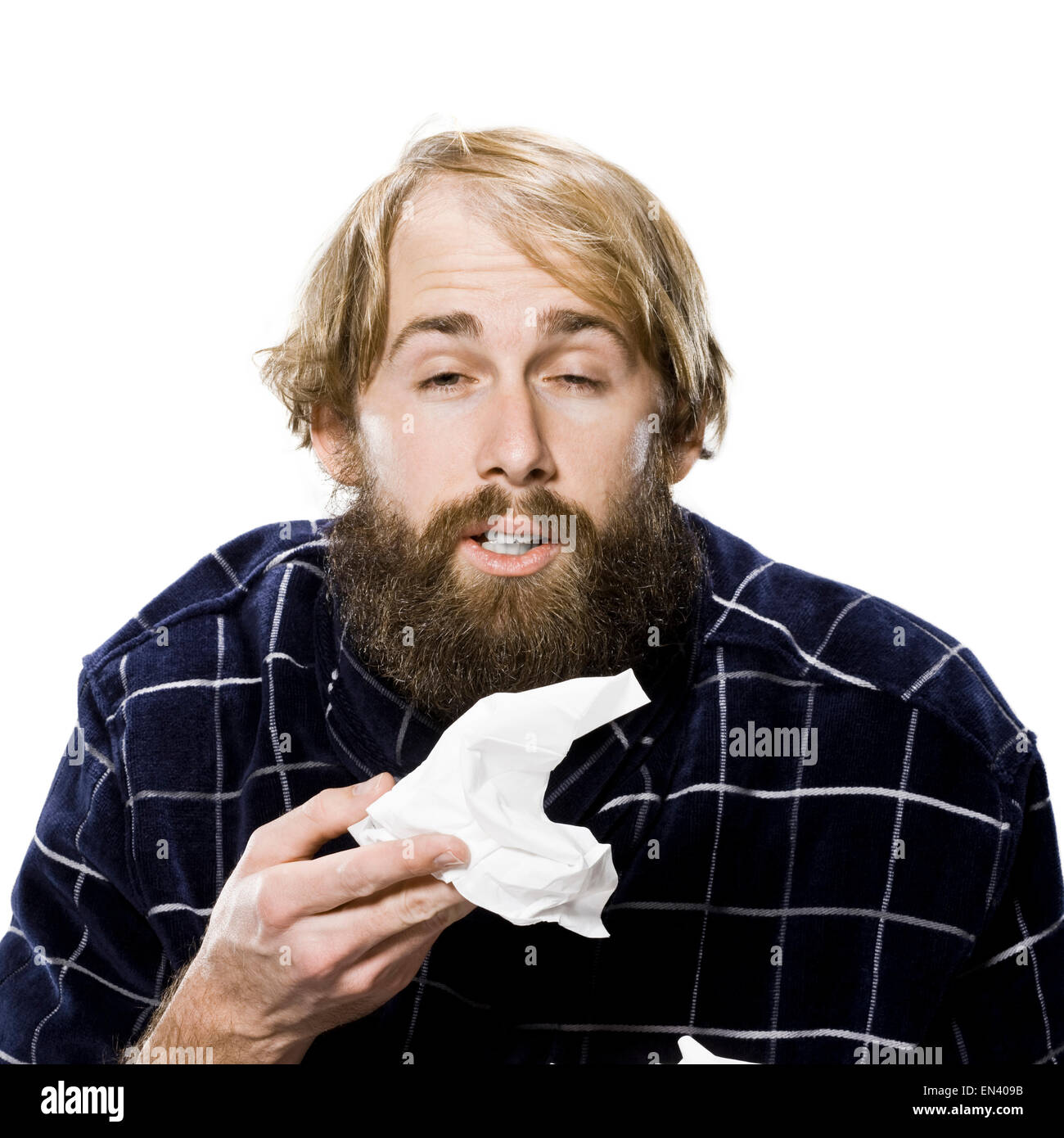 bearded man with a cold wearing a robe Stock Photo - Alamy