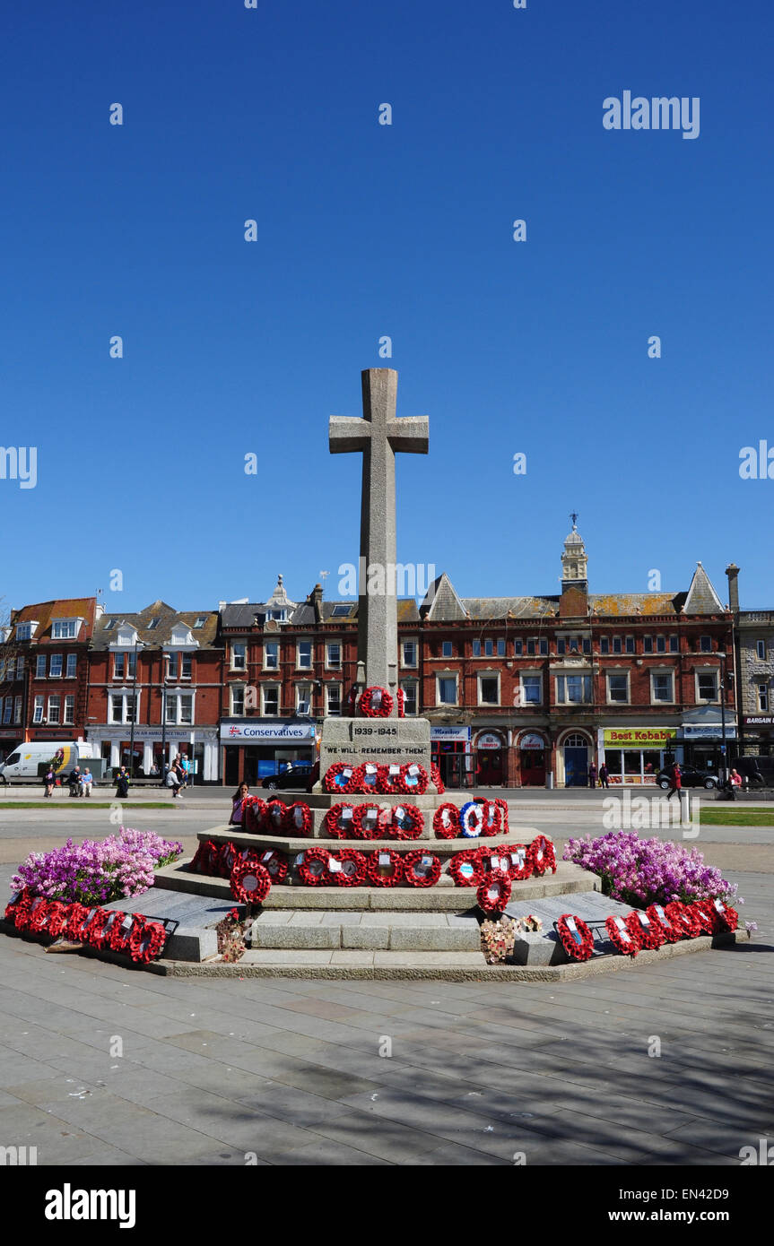 War memorial in town centre, The Strand, Exmouth, Devon, England, UK ...