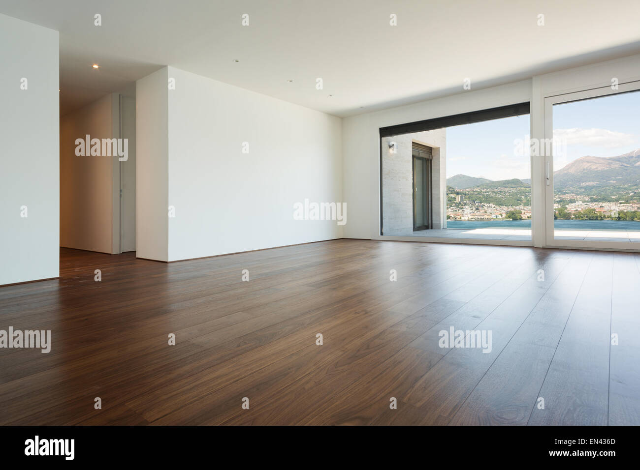 beautiful modern house, empty room with windows Stock Photo - Alamy