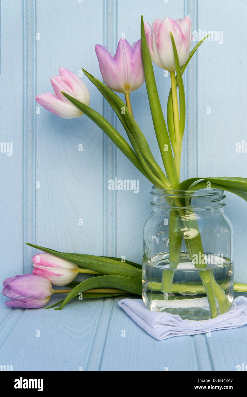 Beautiful Spring flower still life with wooden background Stock Photo ...
