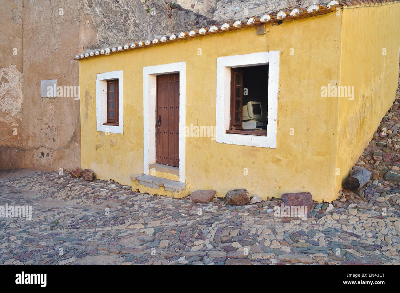 Photograph of an old house with an old pc near a window Stock Photo - Alamy