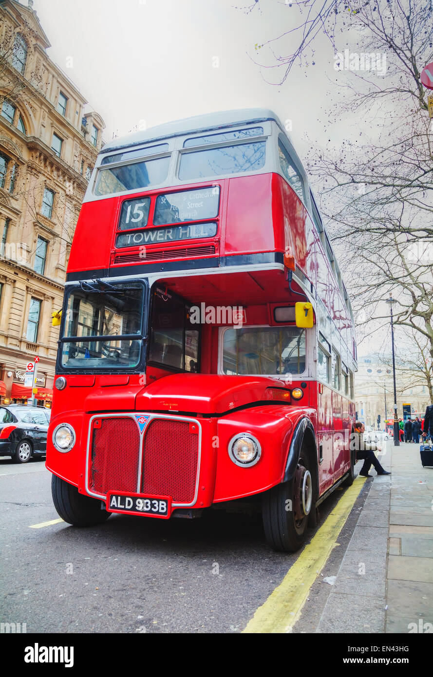LONDON - APRIL 5: Iconic red double decker bus on April 5, 2015 in ...