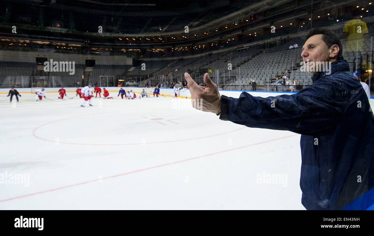 Head couch of Czech National Hockey Team Vladimir Ruzicka instructs ...