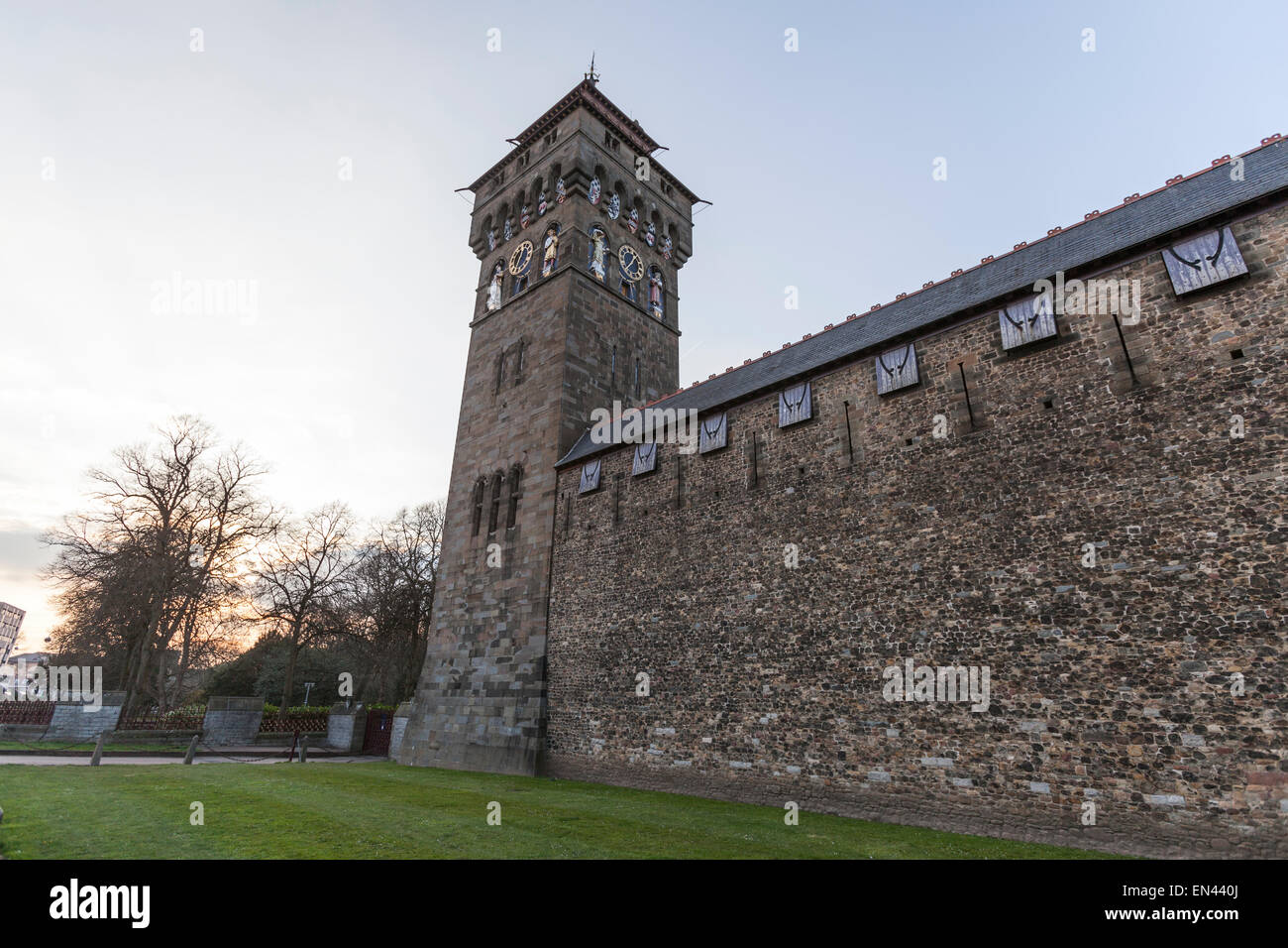 The clock tower of Cardiff Castle Stock Photo - Alamy