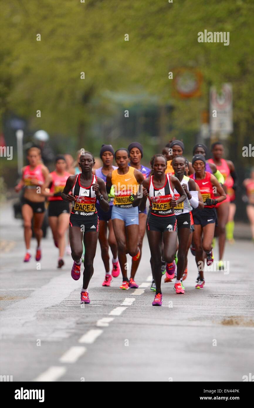 London, UK. 26th Apr, 2015. London Marathon. The elite womans field in ...