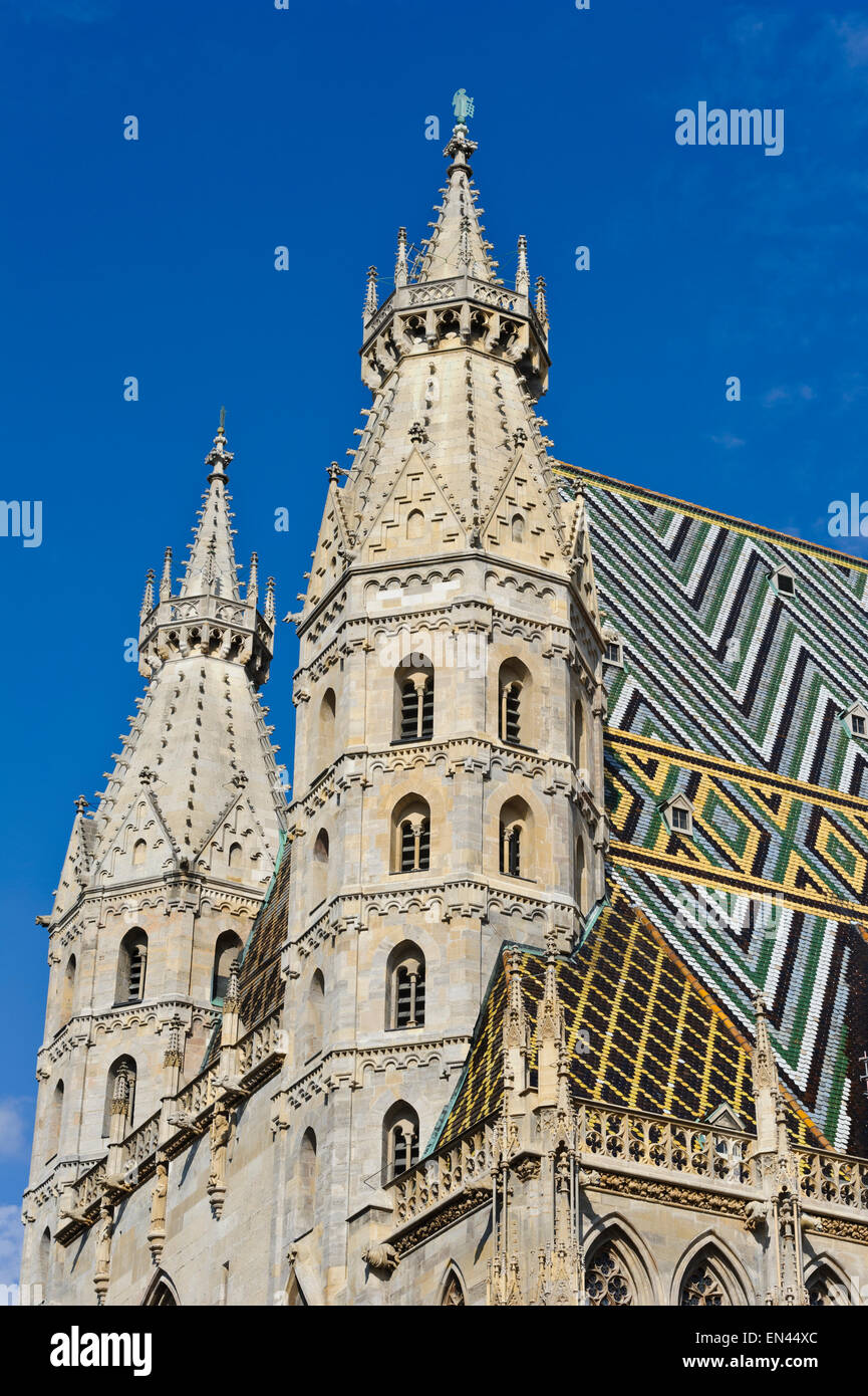 The twin Gothic towers on the facade of St Stephen Church, Vienna ...