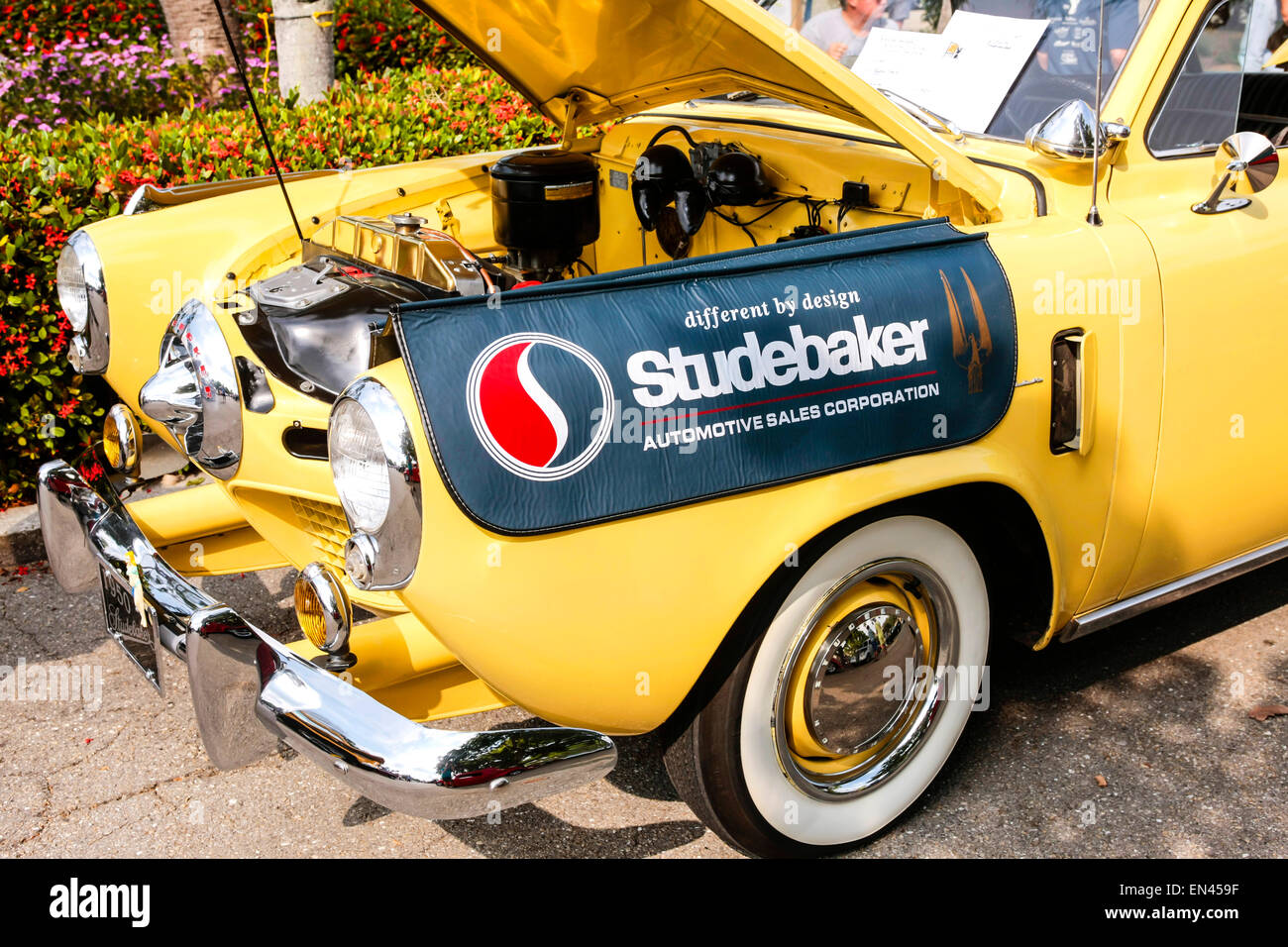 A 1952 Studebaker Starlight Coupe vehicle in yellow with white wall ...