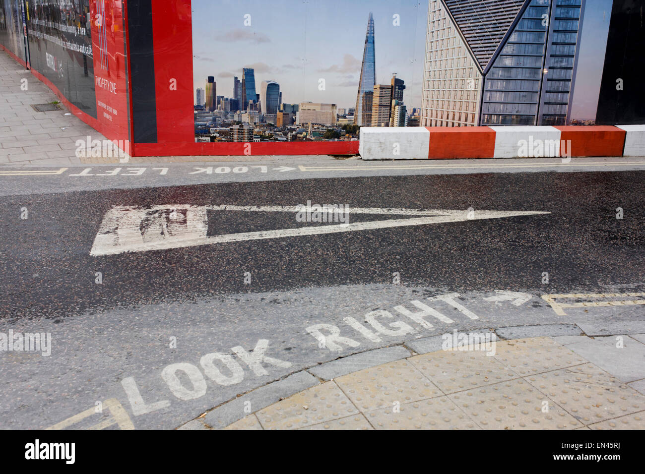 Construction hoarding showing London's Shard skyscraper and Give Way ...