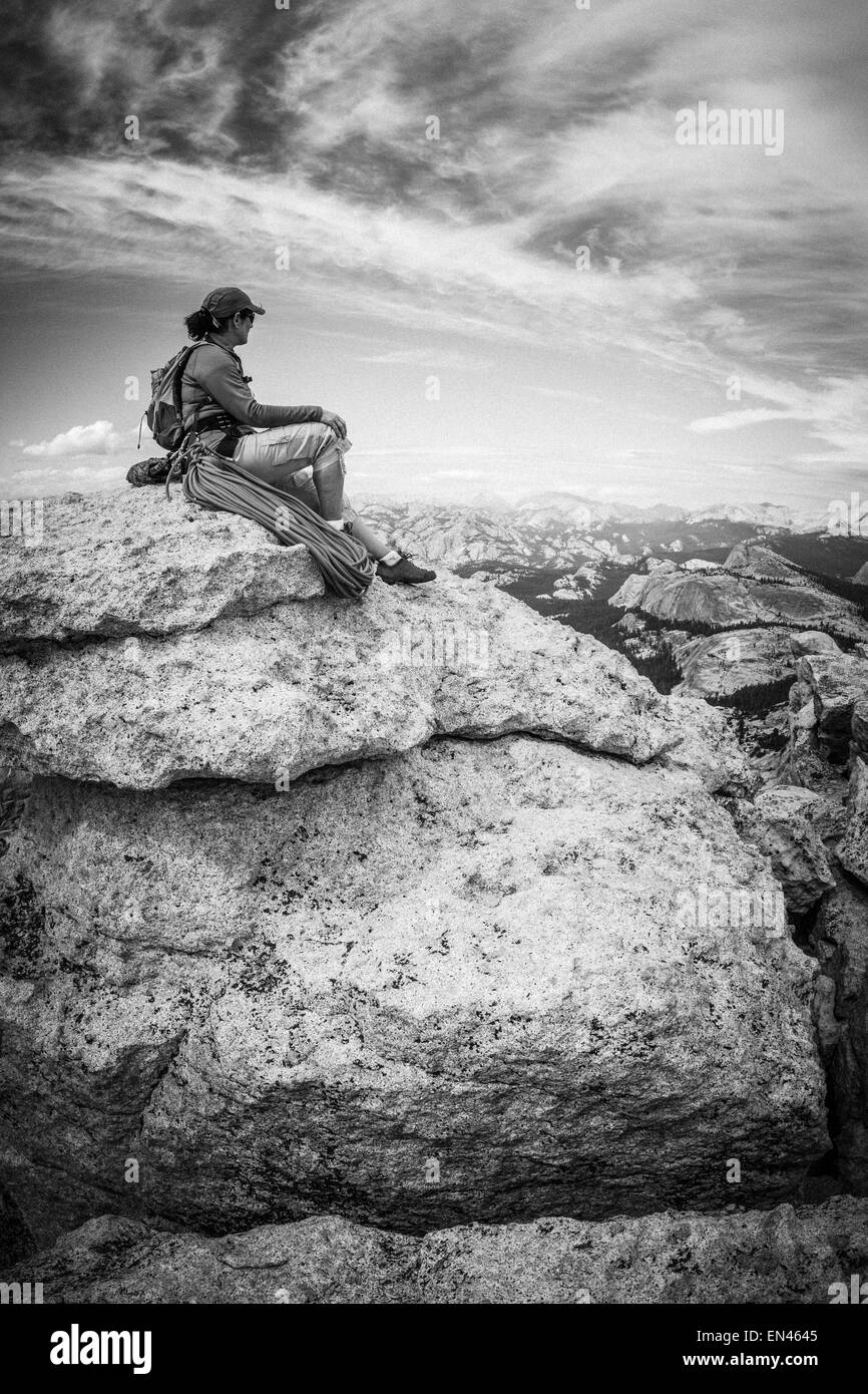 Rock climber on Tenaya Peak, Tuolumne Meadows, Yosemite National Park ...