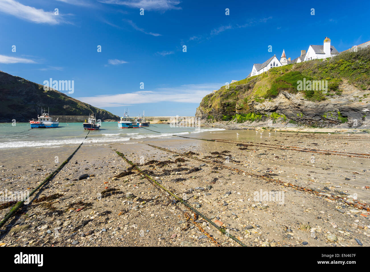 The harbour and beach at Port Isaac Cornwall England UK Europe Stock ...