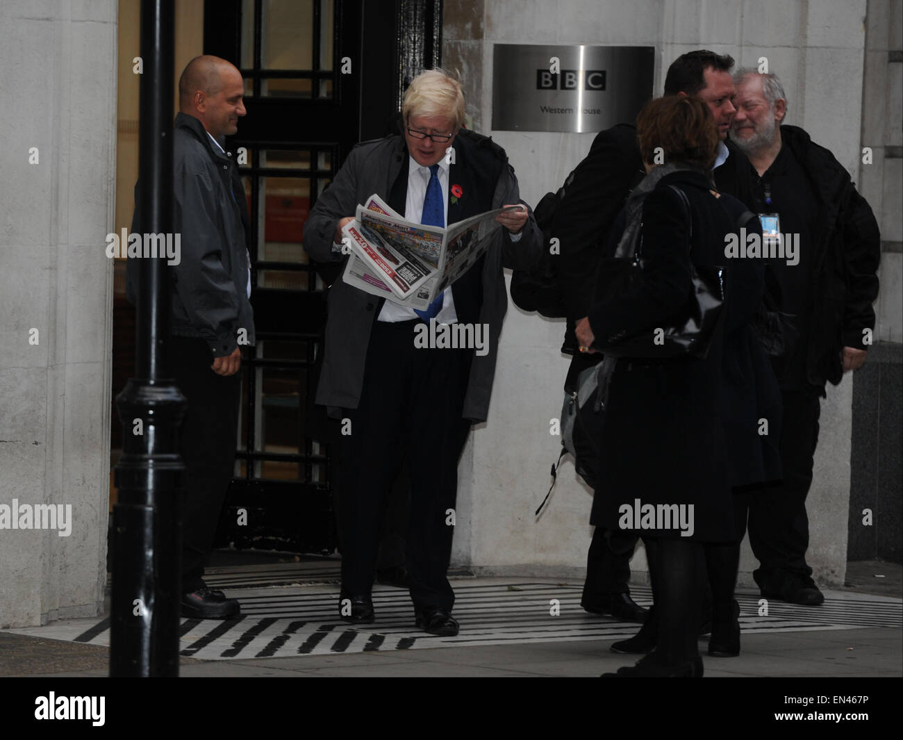 Mayor of London Boris Johnson riding his bike to BCC studios Featuring ...