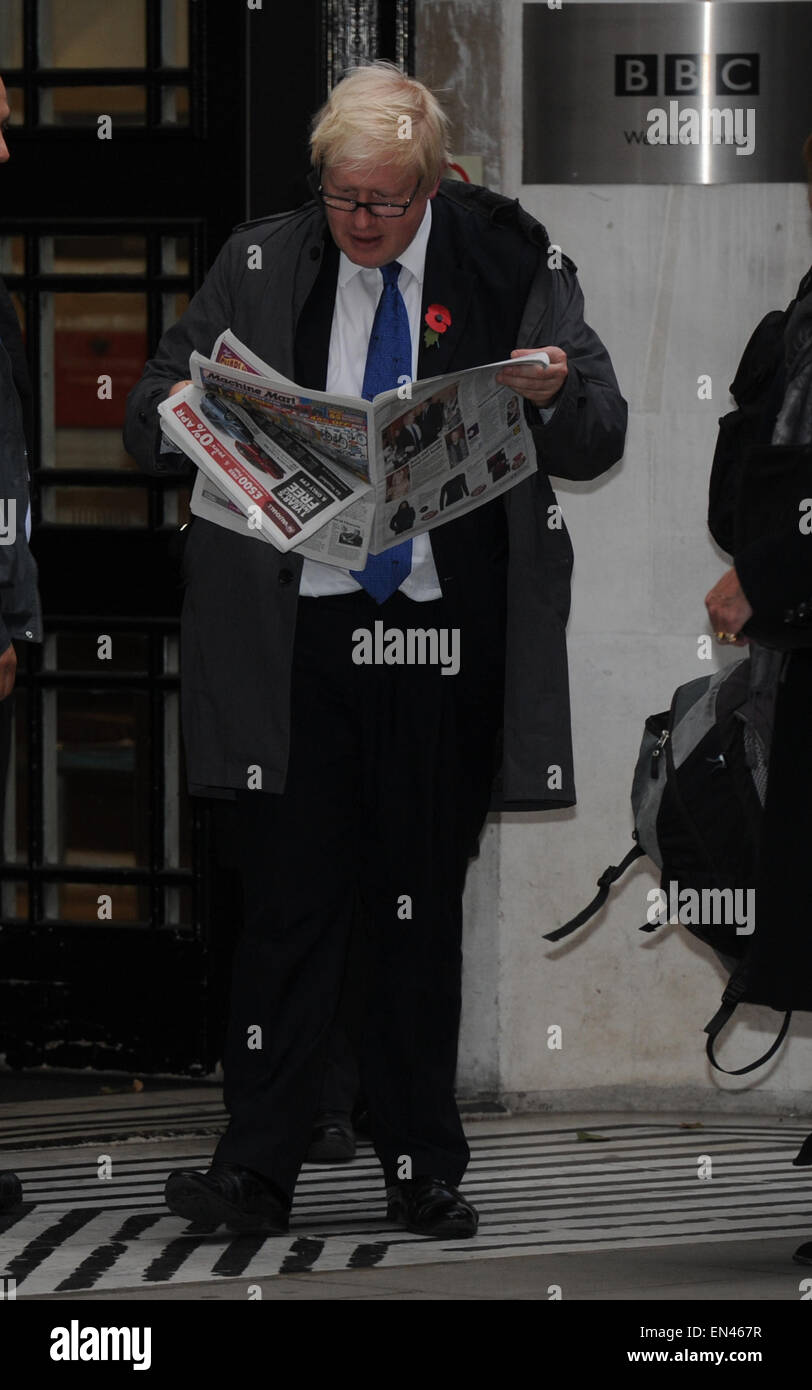 Mayor of London Boris Johnson riding his bike to BCC studios Featuring ...