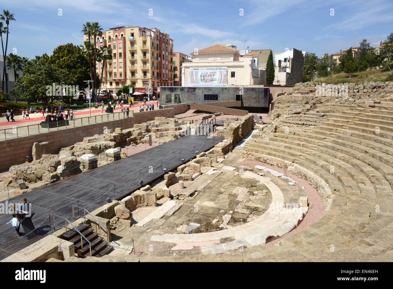 Ancient ruins of Roman theatre below Alcazaba fort in Malaga Costa del ...