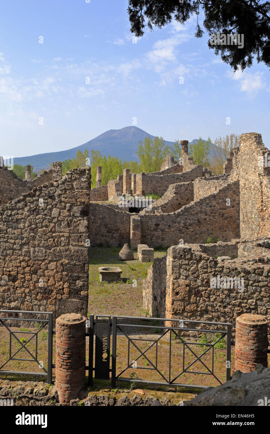 Ruins of Pompeii with Mount Vesuvius in the distance, Italy Stock Photo ...