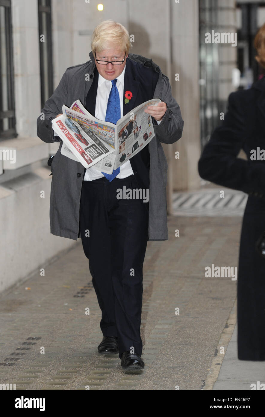 Mayor of London Boris Johnson riding his bike to BCC studios Featuring ...