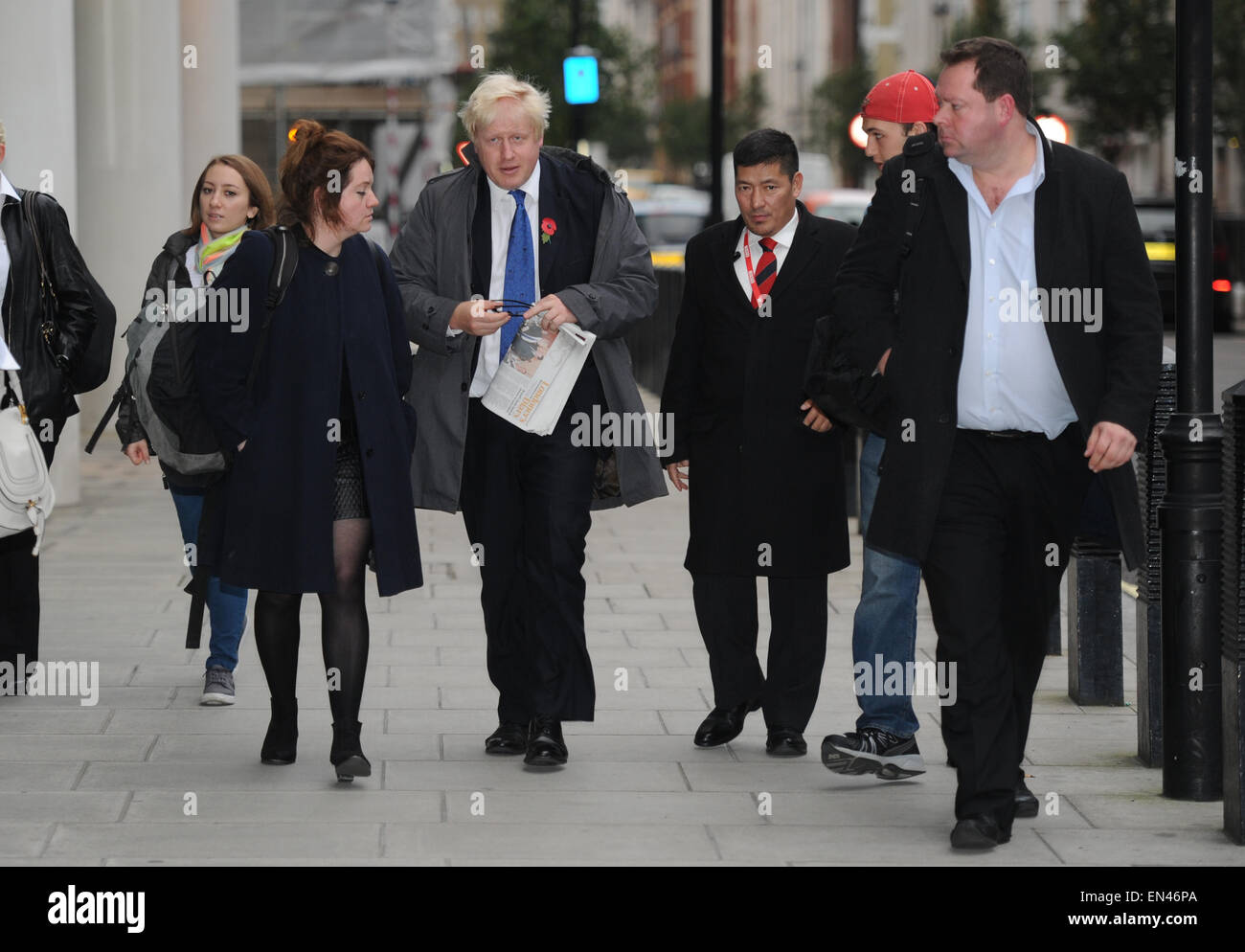 Mayor of London Boris Johnson riding his bike to BCC studios Featuring ...