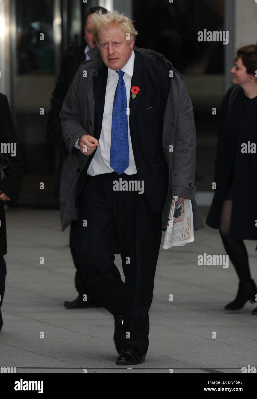 Mayor of London Boris Johnson riding his bike to BCC studios Featuring ...