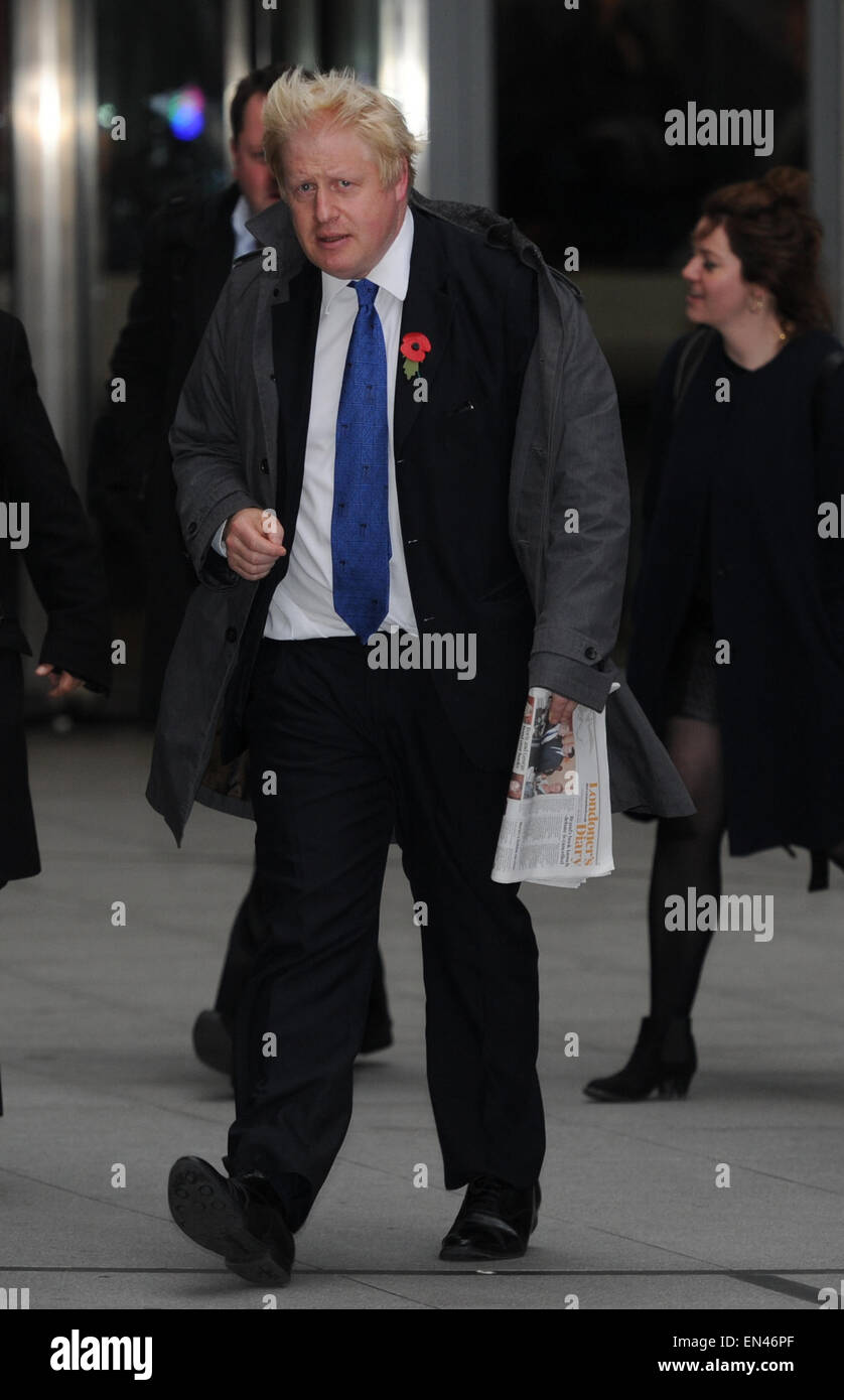Mayor of London Boris Johnson riding his bike to BCC studios Featuring ...