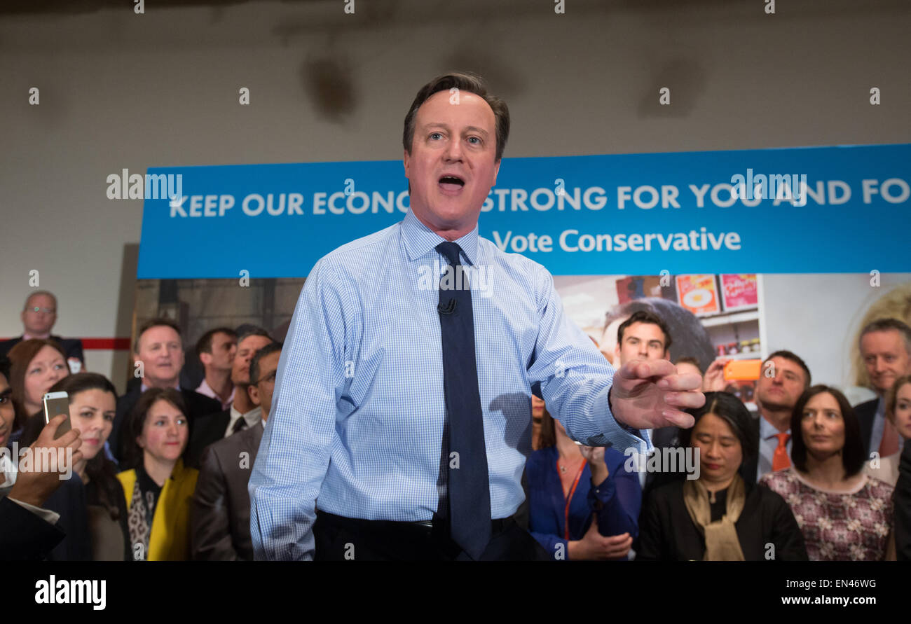 Prime minister,David Cameron,campaigning for the Conservative party in ...