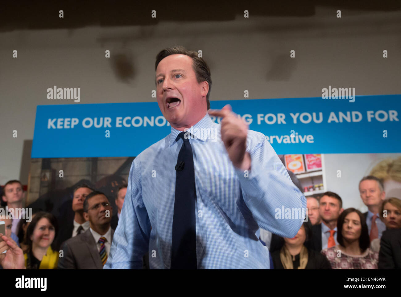 Prime minister,David Cameron,campaigning for the Conservative party in ...