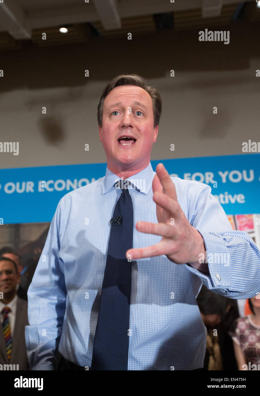 Prime minister,David Cameron,campaigning for the Conservative party in ...