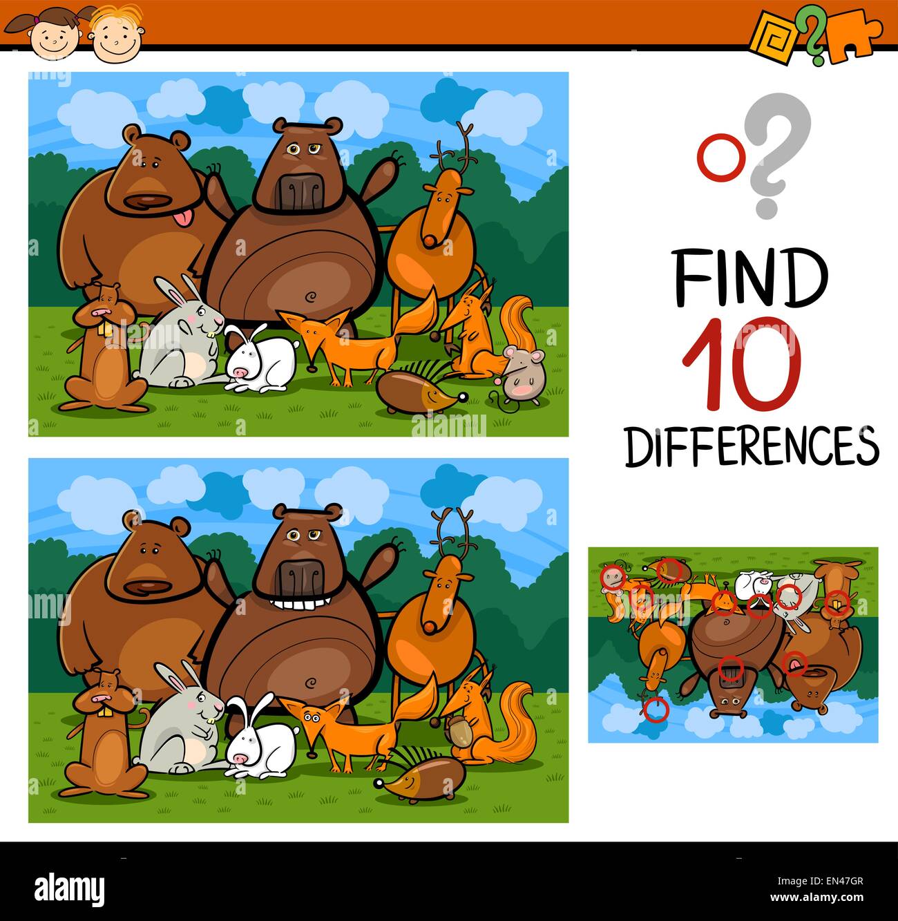 Cartoon Illustration of Finding Differences Educational Game for ...