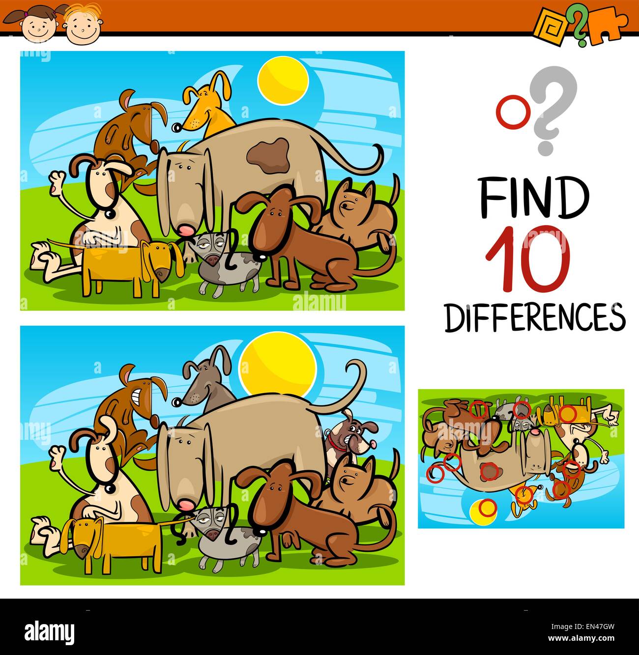 Cartoon Illustration of Finding Differences Educational Game for ...