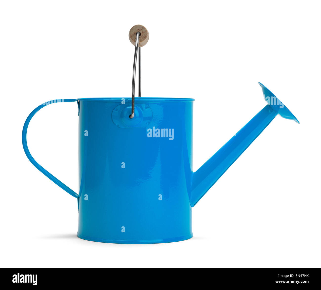 Side View of a Metal Blue Watering Bucket With Handle Isolated on a ...