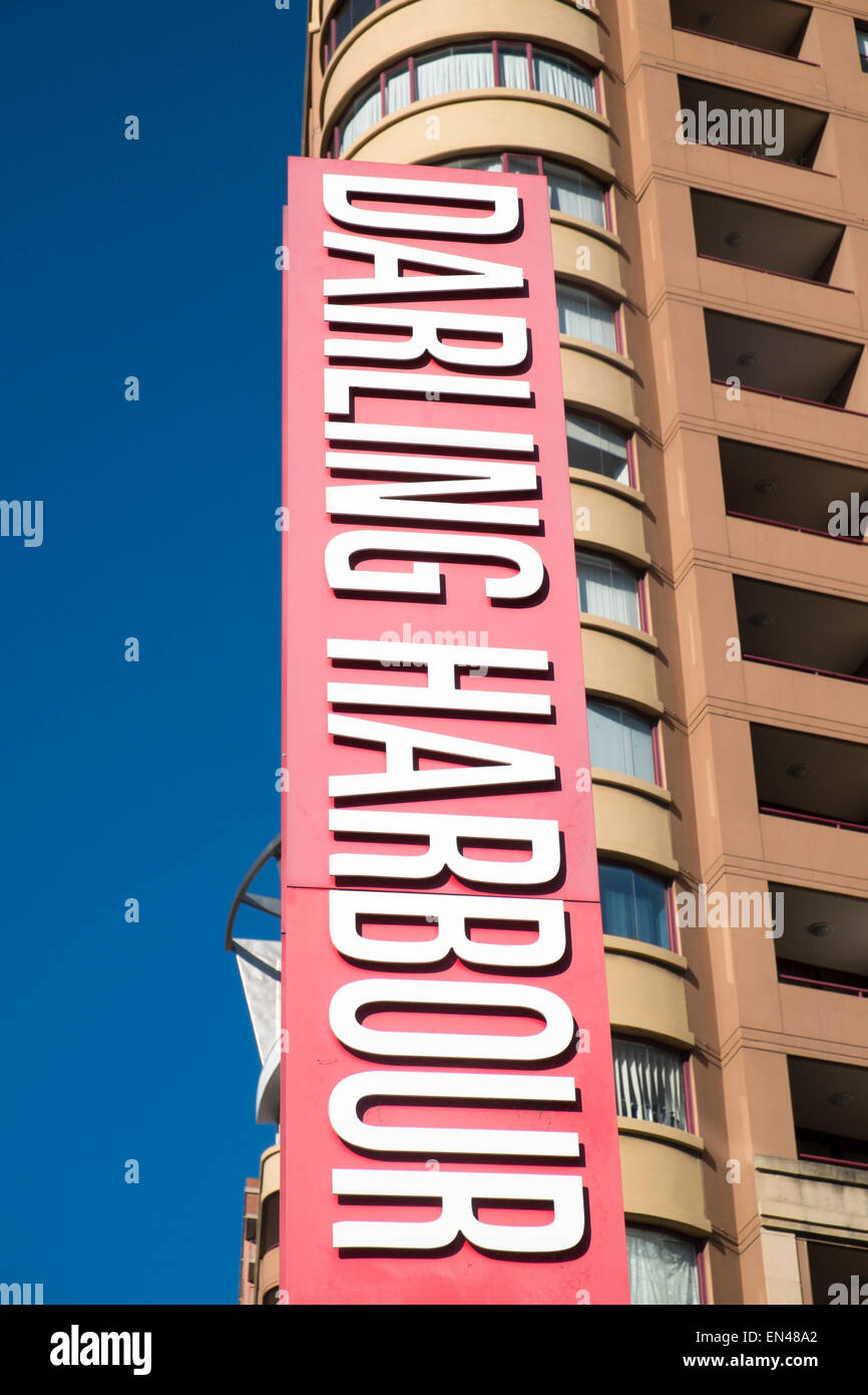 vertical sign for Darling Harbour in Sydney Australia Stock Photo - Alamy