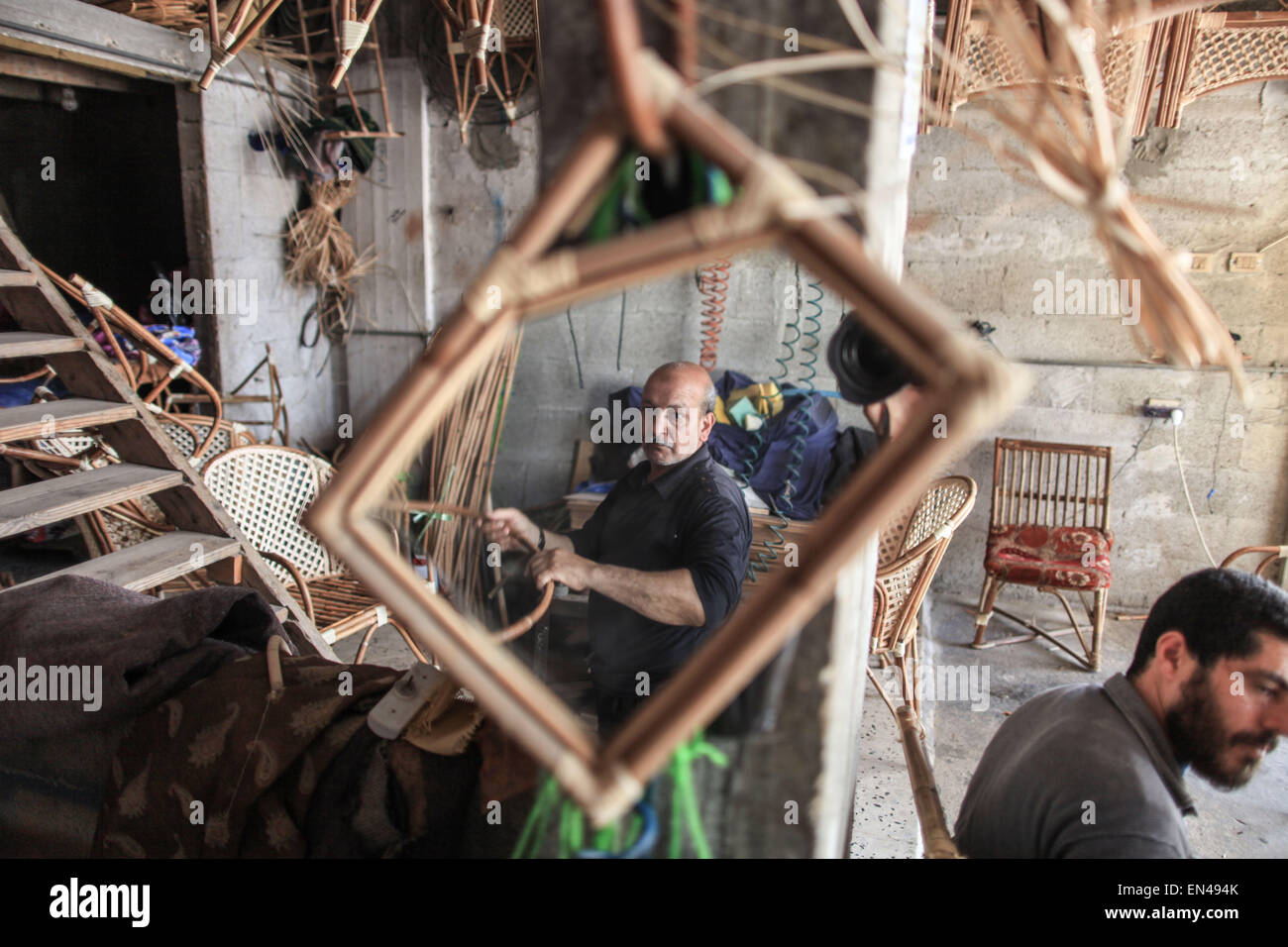 Gaza. 27th Apr, 2015. Palestinian worker manufactures a bamboo chair at ...