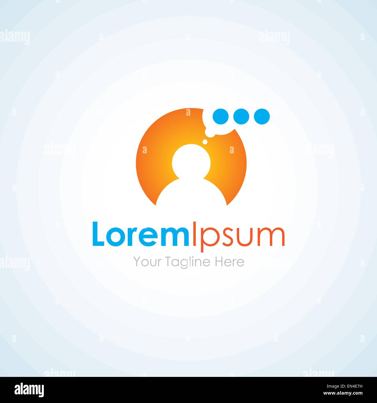 Stylized thinking man orange circle blue dots element icon logo Stock ...