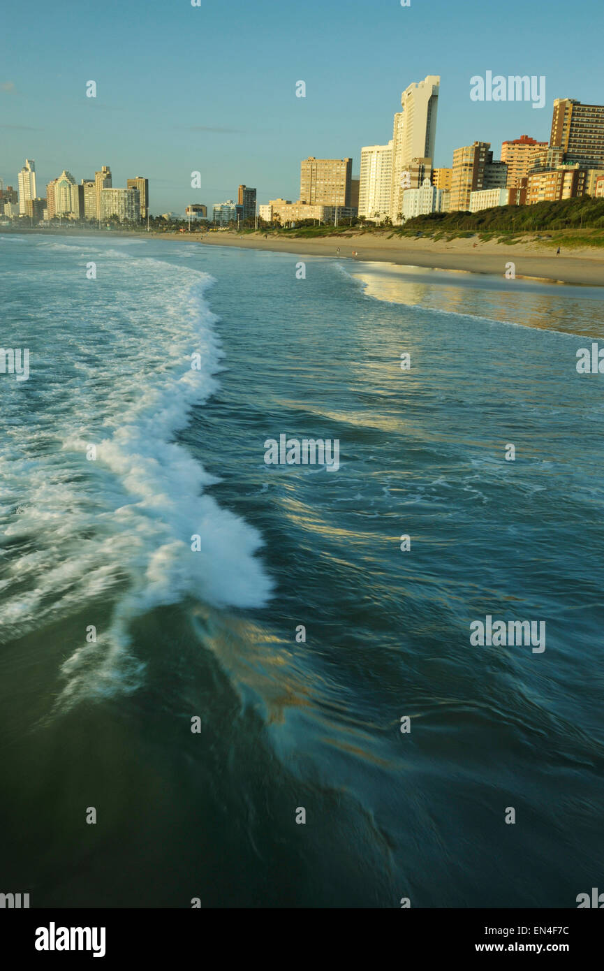 Scene of wave on shoreline of Durban famous Golden Mile beach South ...