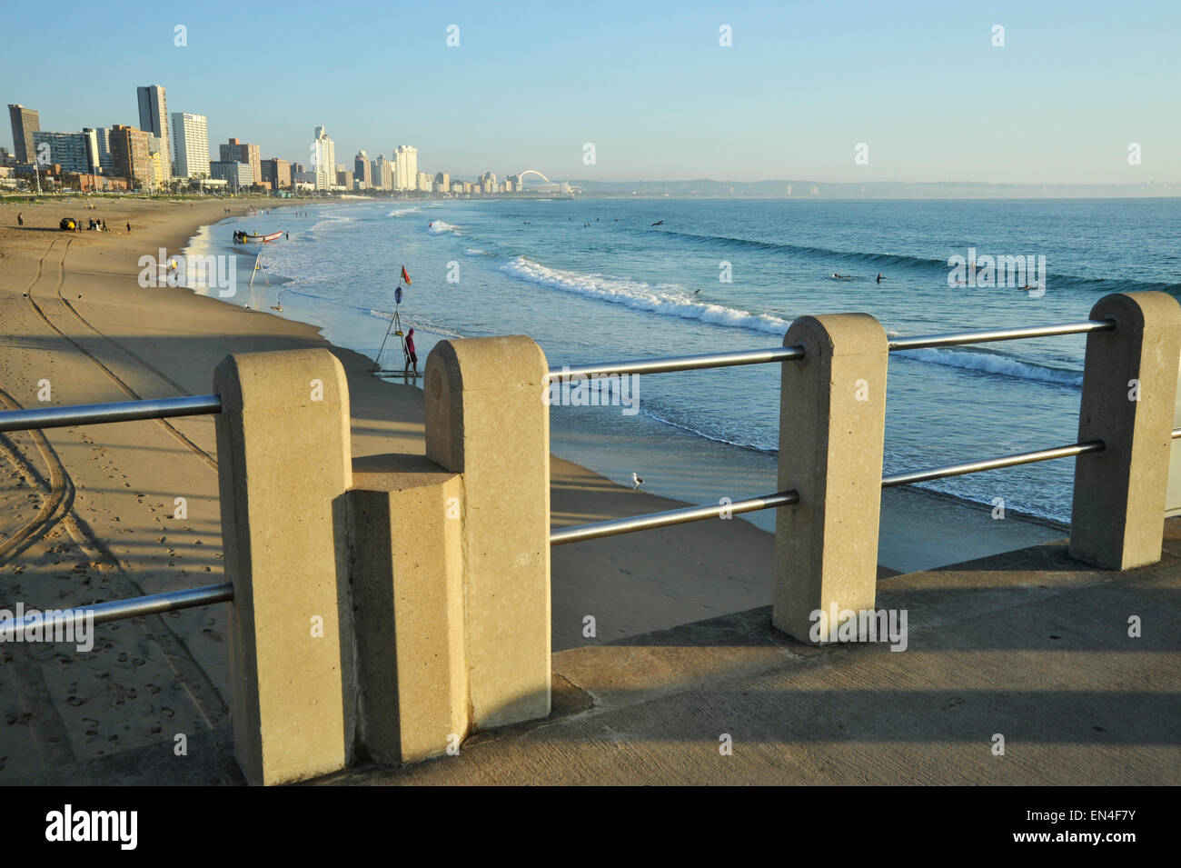 Early morning view of water activities on the beaches of Durban Golden ...