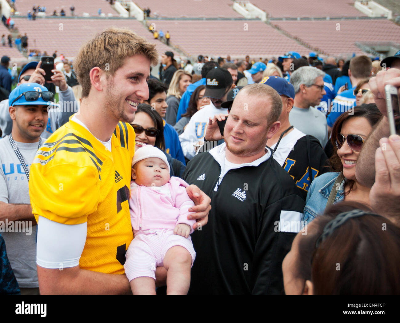 Pasadena, CA. 25th Apr, 2015. UCLA quarterback (3) Josh Rosen takes a ...