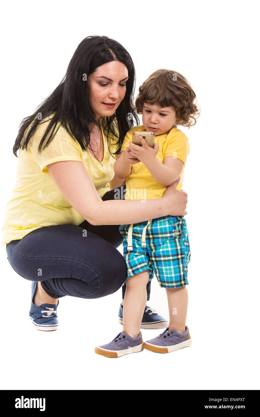 Family mobile phone child Cut Out Stock Images & Pictures - Alamy