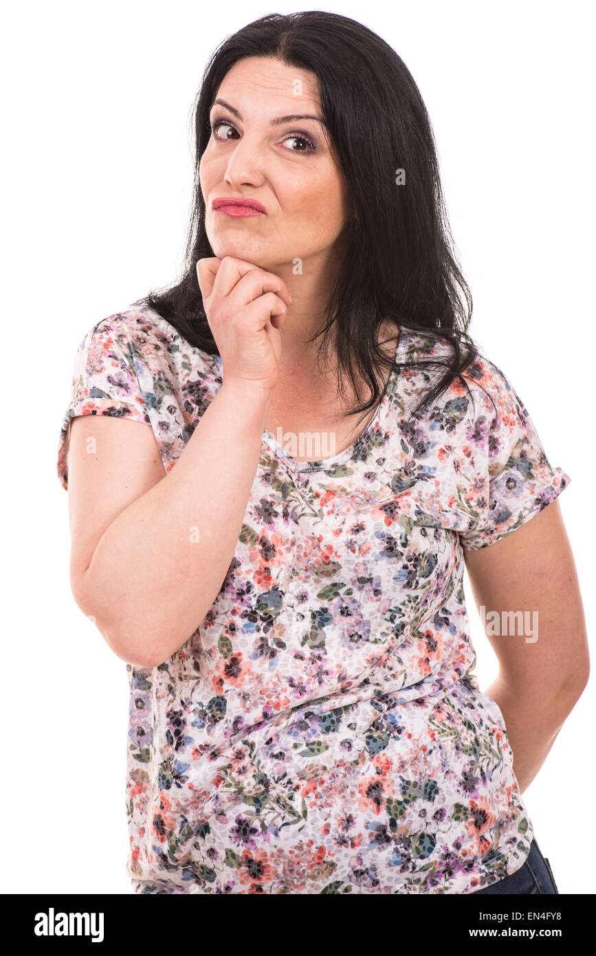 Funny woman make a wry face isolated on white background Stock Photo ...